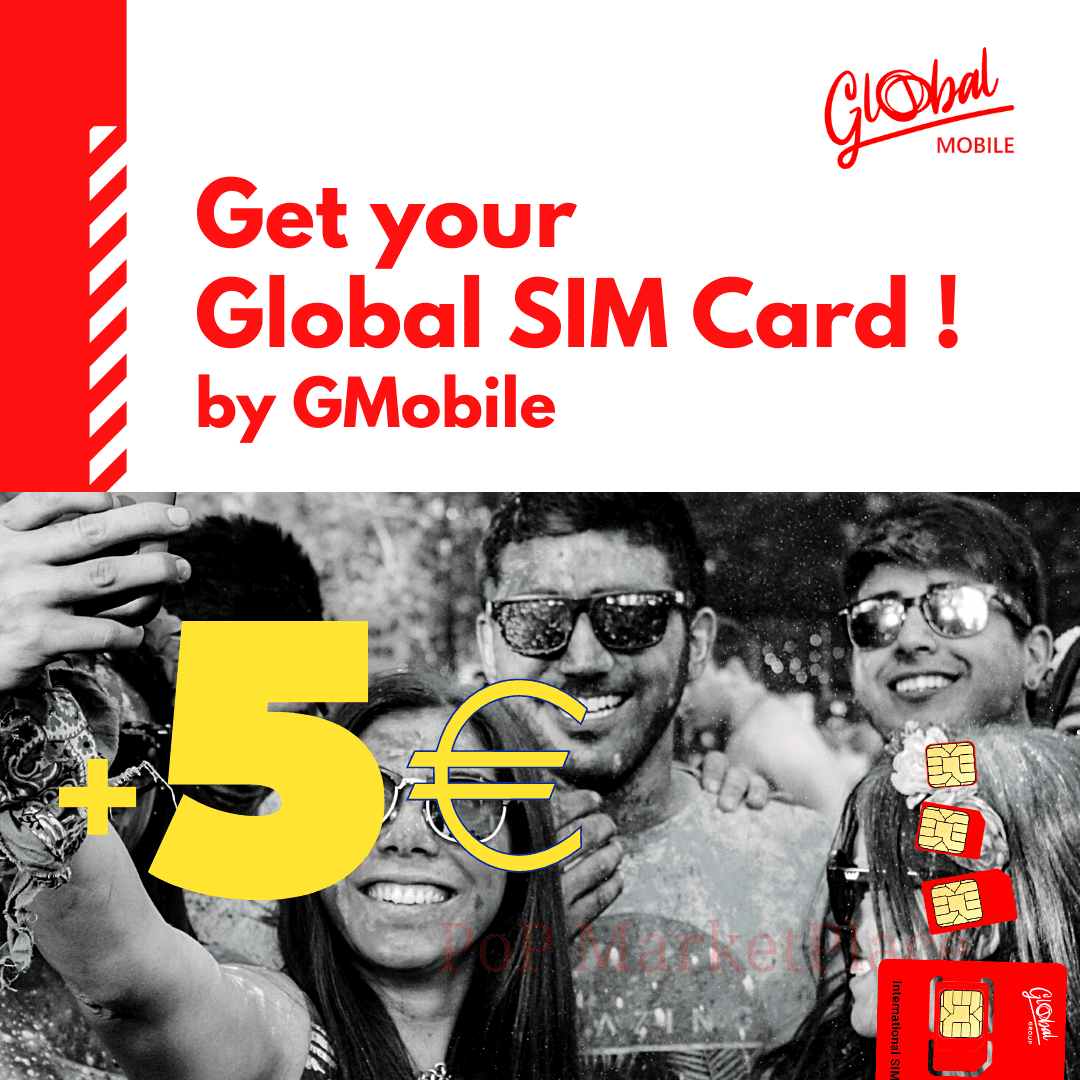 Global SIM Card (1 SIM) + 5€ (Voice, Calls, SMS) – PoPMarketPlace